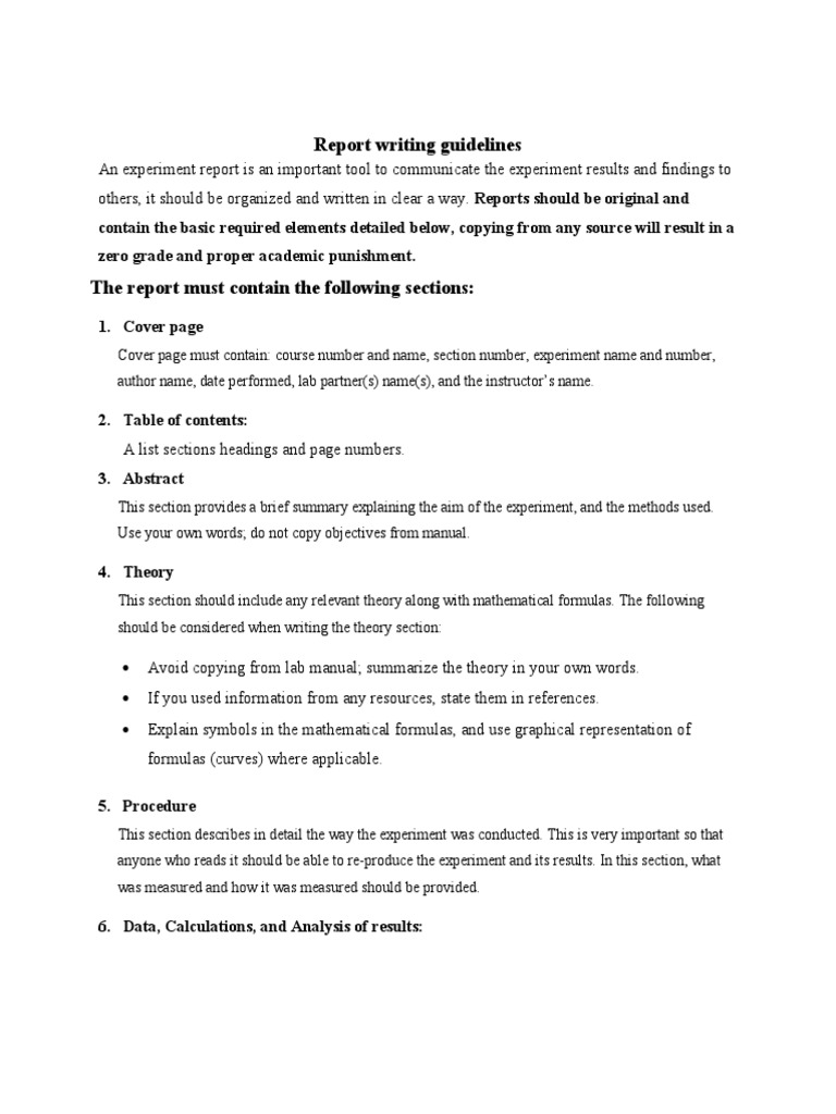 Report Writing Guidelines | PDF | Experiment | Data