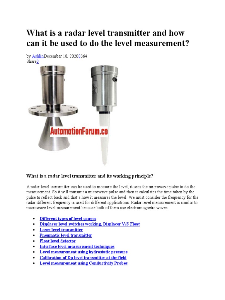 What Is A Radar Level Transmitter and How Can It Be Used To Do The ...