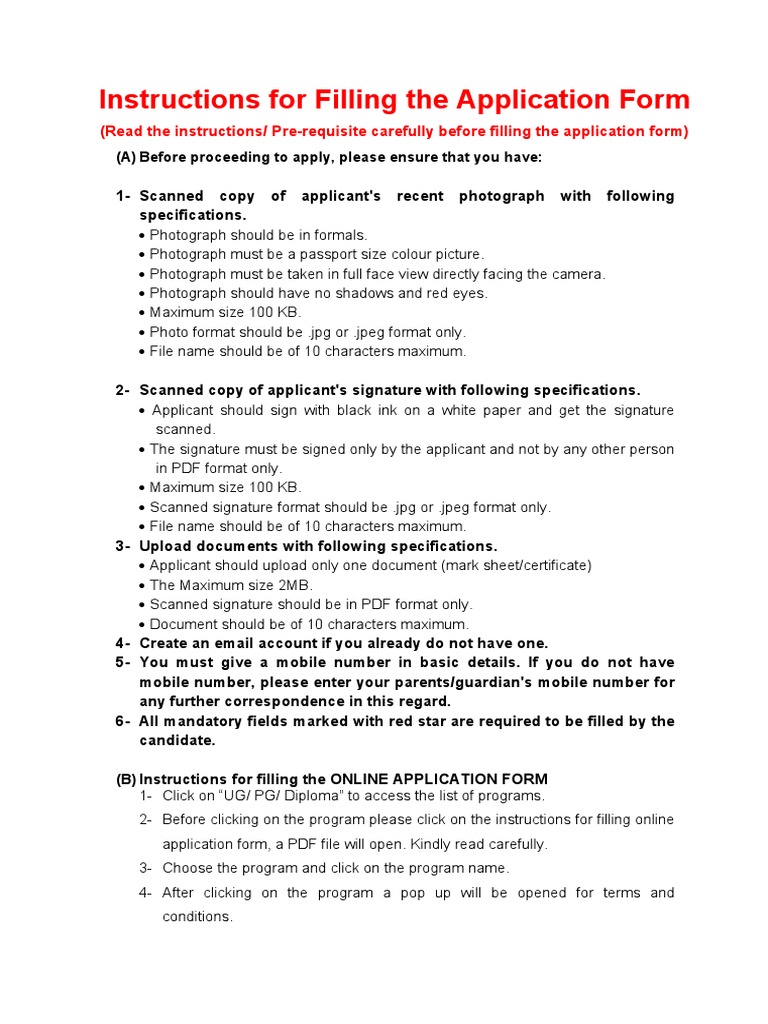 Application Form Filling Instructions | PDF | Payments | Banks