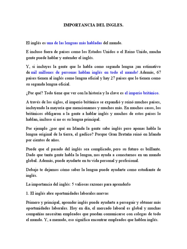 Importancia Del Ingles | PDF | Idioma en Inglés | Internet