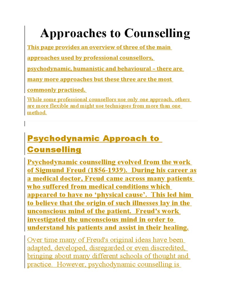 Approaches To Counselling | PDF | Id | Humanistic Psychology