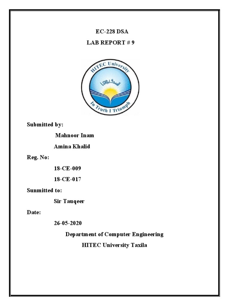 EC-228 DSA Lab Report # 9 | PDF | Integer (Computer Science) | Algorithms