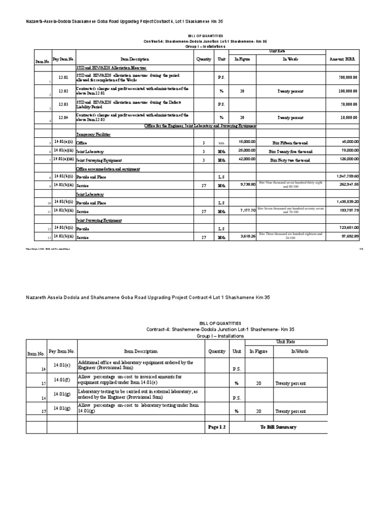 BOQ (Bill 2,3,4,5,6,7 and Summary) Final | PDF | Asphalt | Drainage