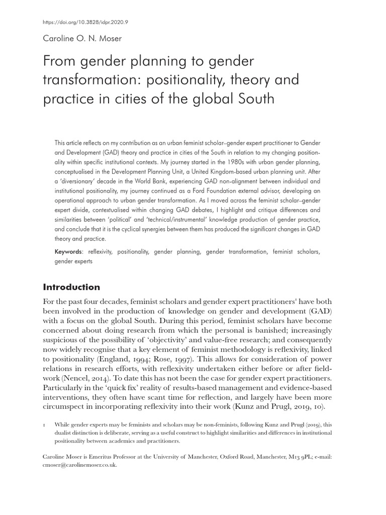 From Gender Planning To Gender Transformation: Positionality, Theory ...