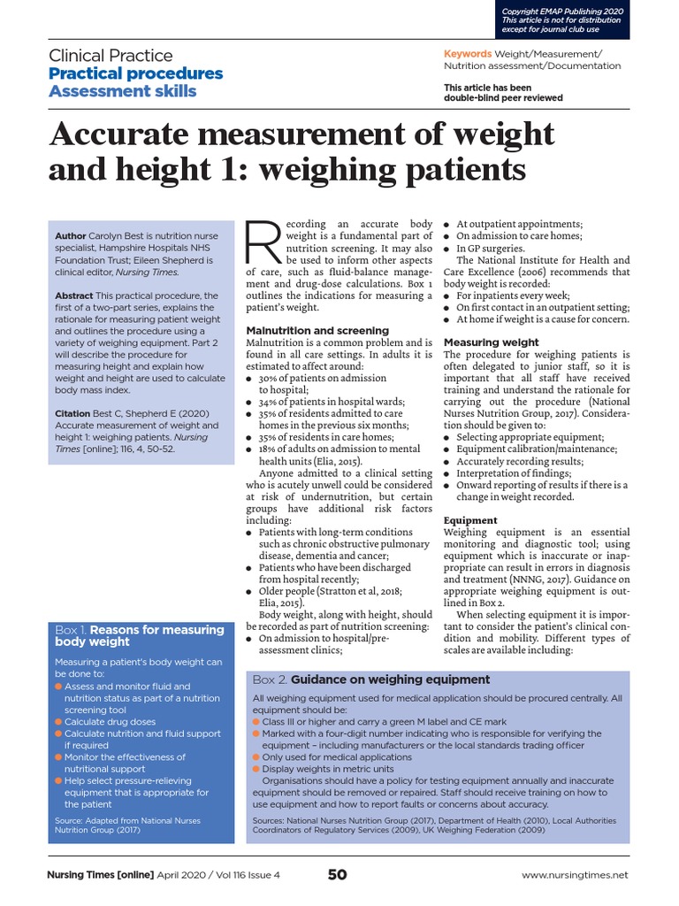 Accurate Measurement of Weight and Height 1: Weighing Patients | PDF ...