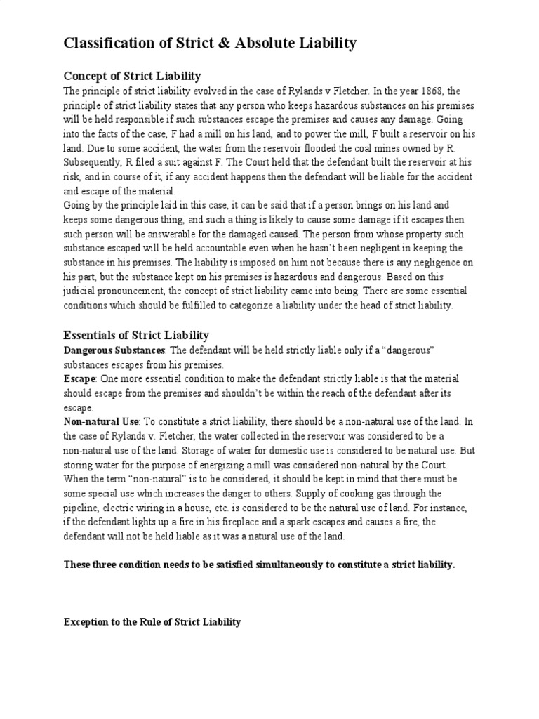 Strict vs. Absolute Liability Explained | PDF | Strict Liability | Tort