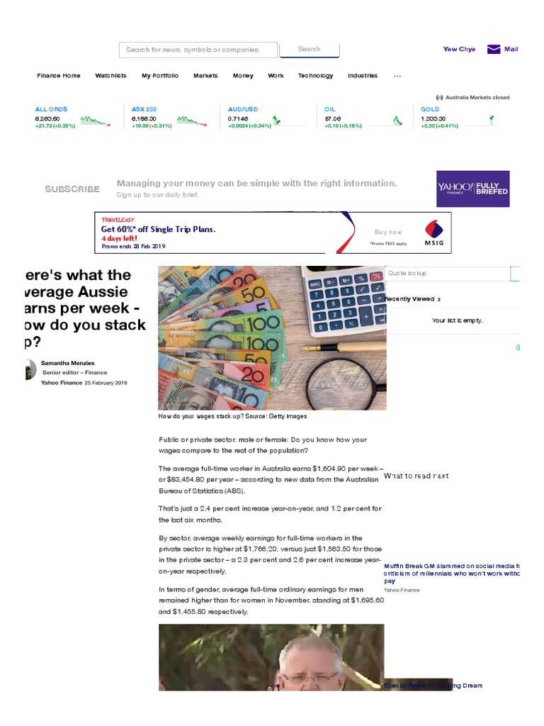 Here's What The Average Aussie Earns Per Week - How Do You Stack Up? | PDF | Australia | Yahoo!