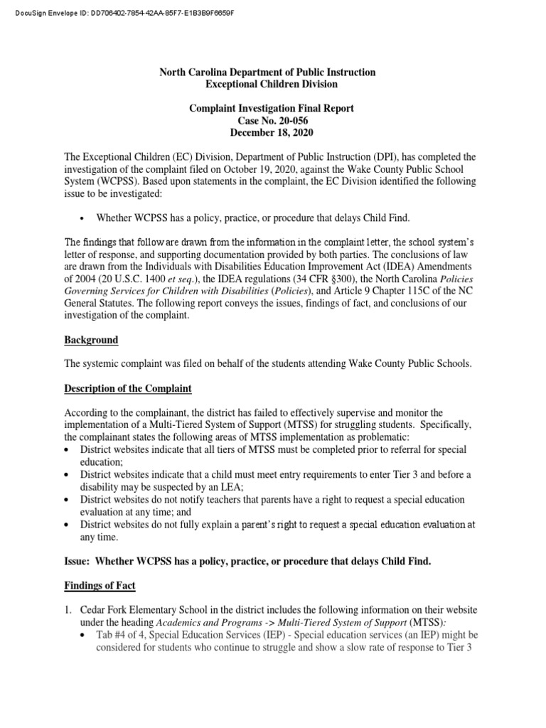 DPI Report On WCPSS IDEA Compliance | Download Free PDF | Special ...