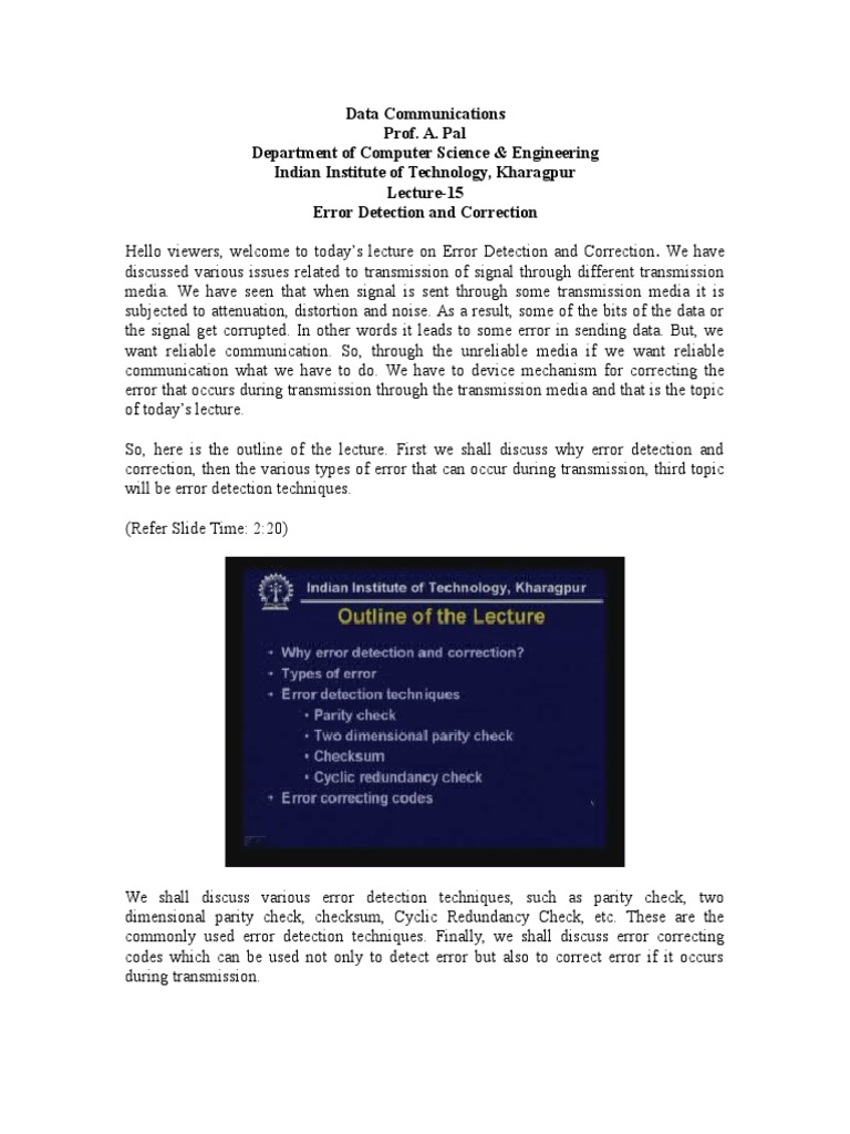 Lec 16 Pdf Error Detection And Correction Data Transmission