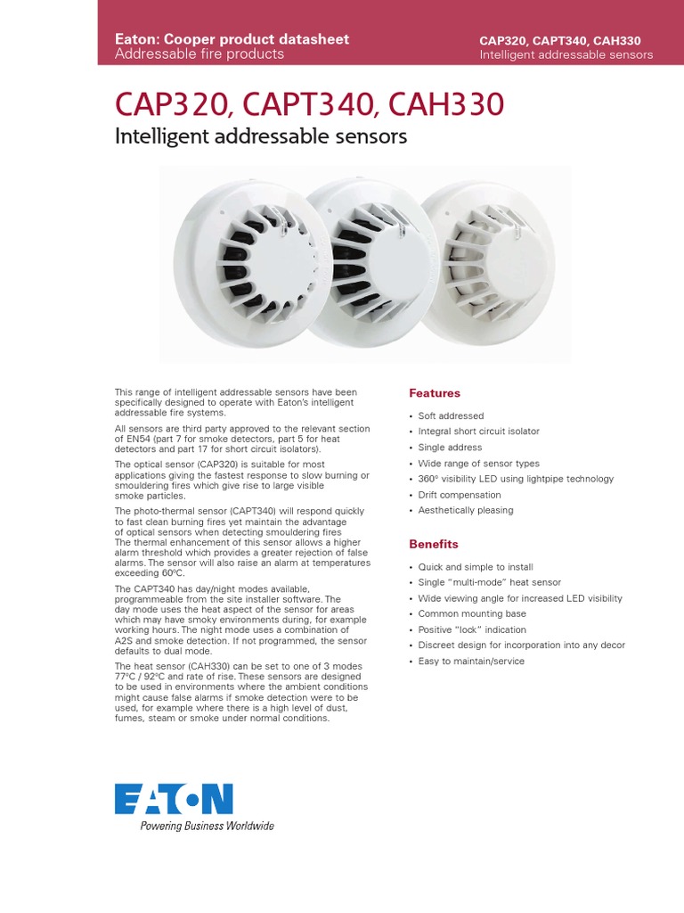 Eaton Fire Addressable Detector Range Datasheet 2019 PDF | PDF | Sensor ...