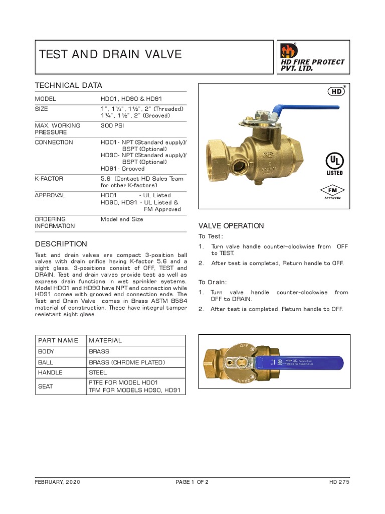 Test and Drain Valve Technical Specifications and Operating ...