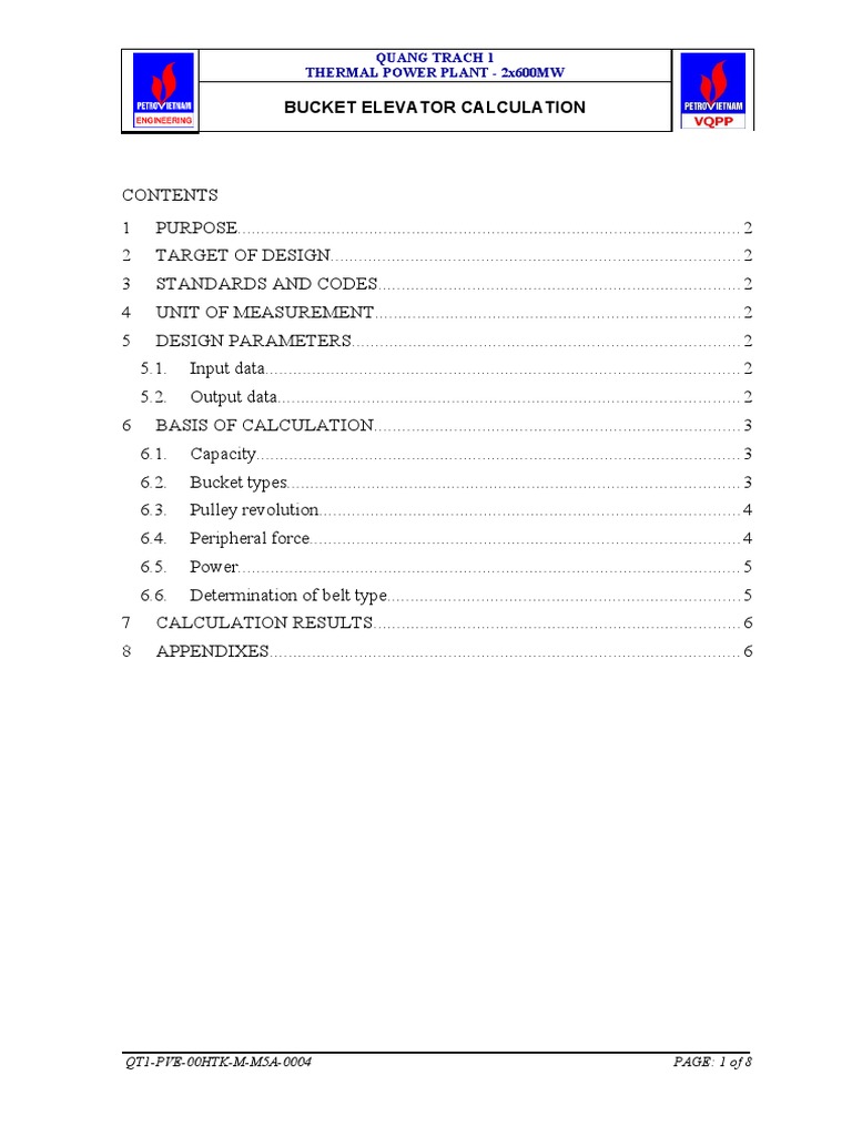 Bucket Elevator Calculation Rev 1 | PDF | Belt (Mechanical) | Elevator