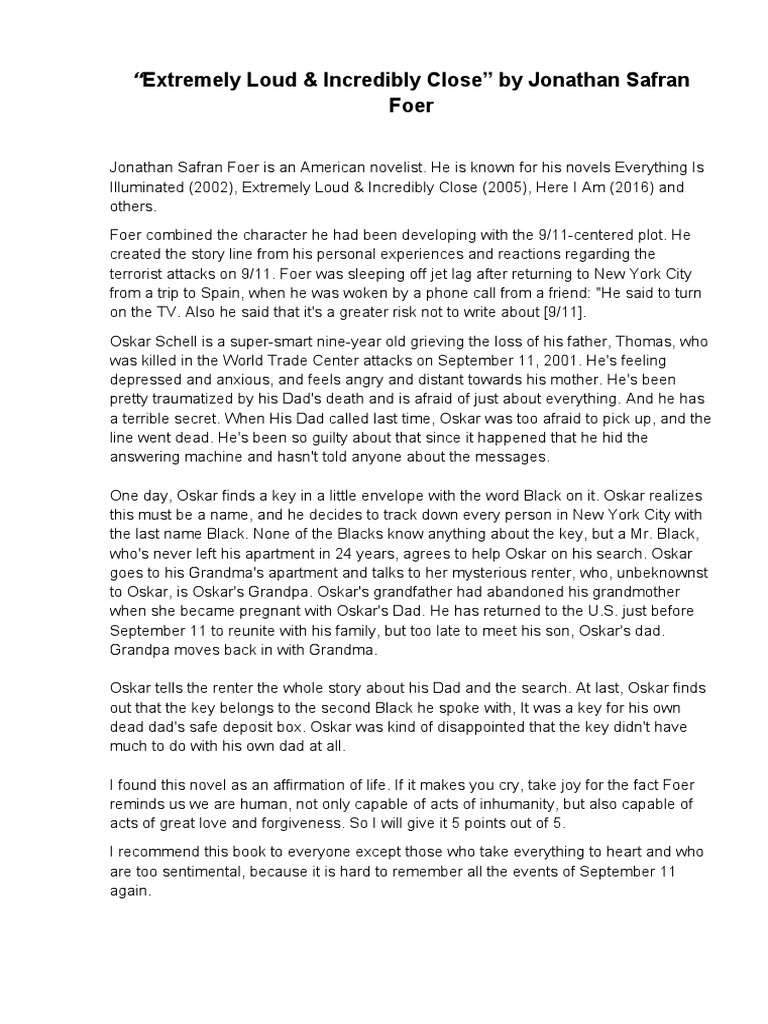 "Extremely Loud & Incredibly Close" by Jonathan Safran | PDF | Novels