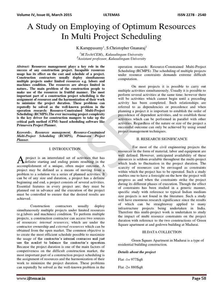 A Study On Employing of Optimum Resource | PDF | Project Management ...
