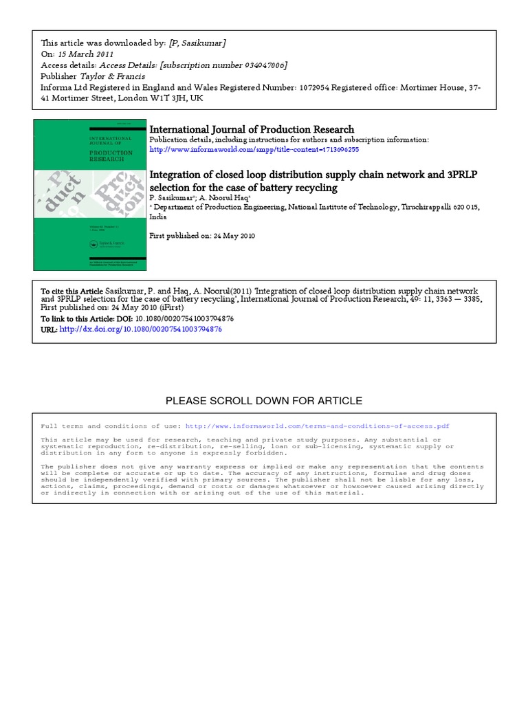 IJPR Paper | PDF | Supply Chain | Logistics