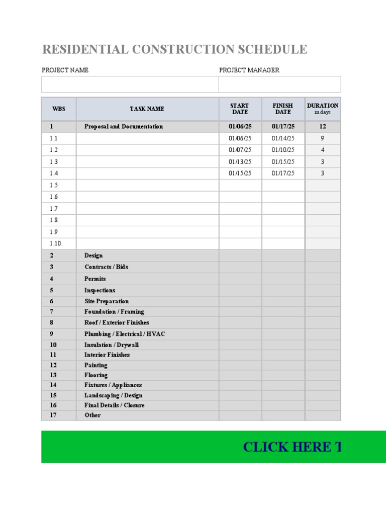 IC Residential Construction Schedule Template 10669 | PDF ...