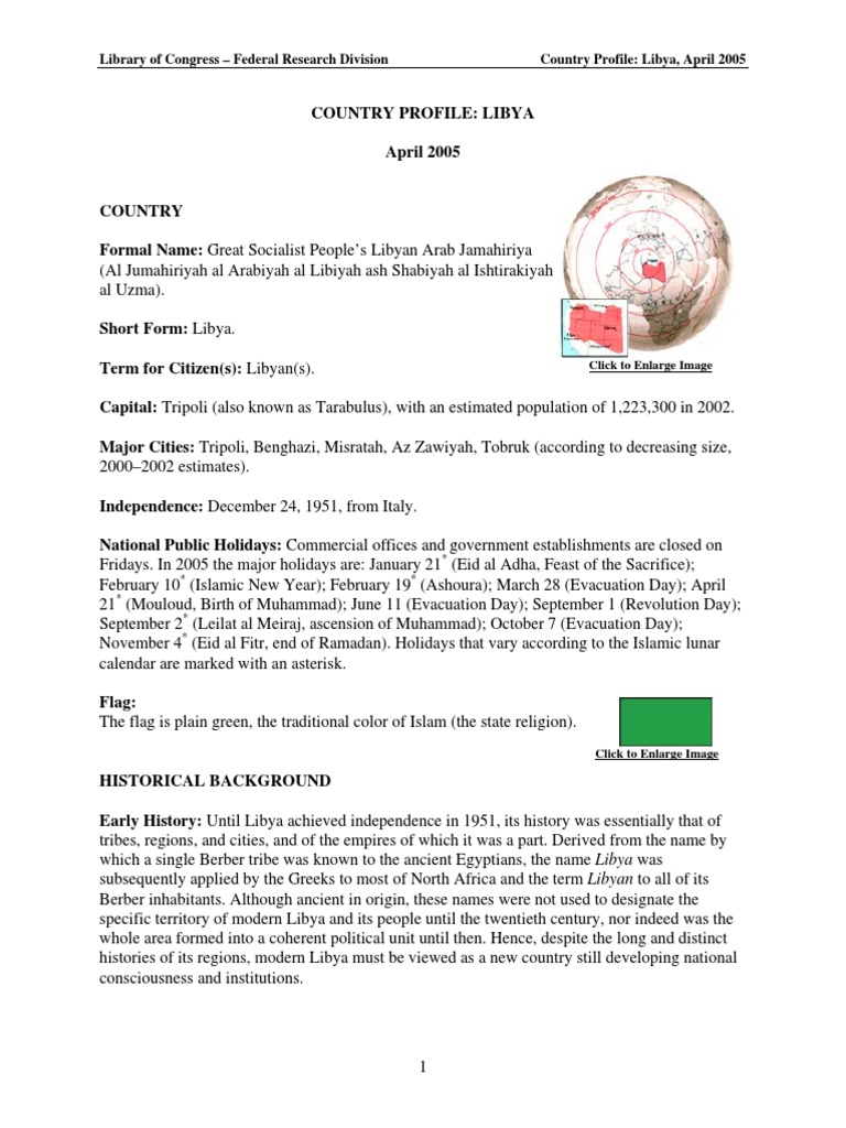 Library of Congress - Federal Research Division Country Profile: Libya ...
