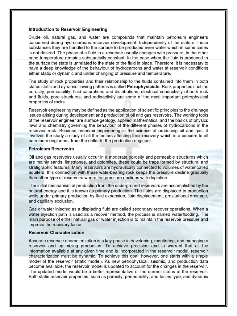 Introduction To Reservoir Engineering | PDF | Petroleum Reservoir | Permeability (Earth Sciences)