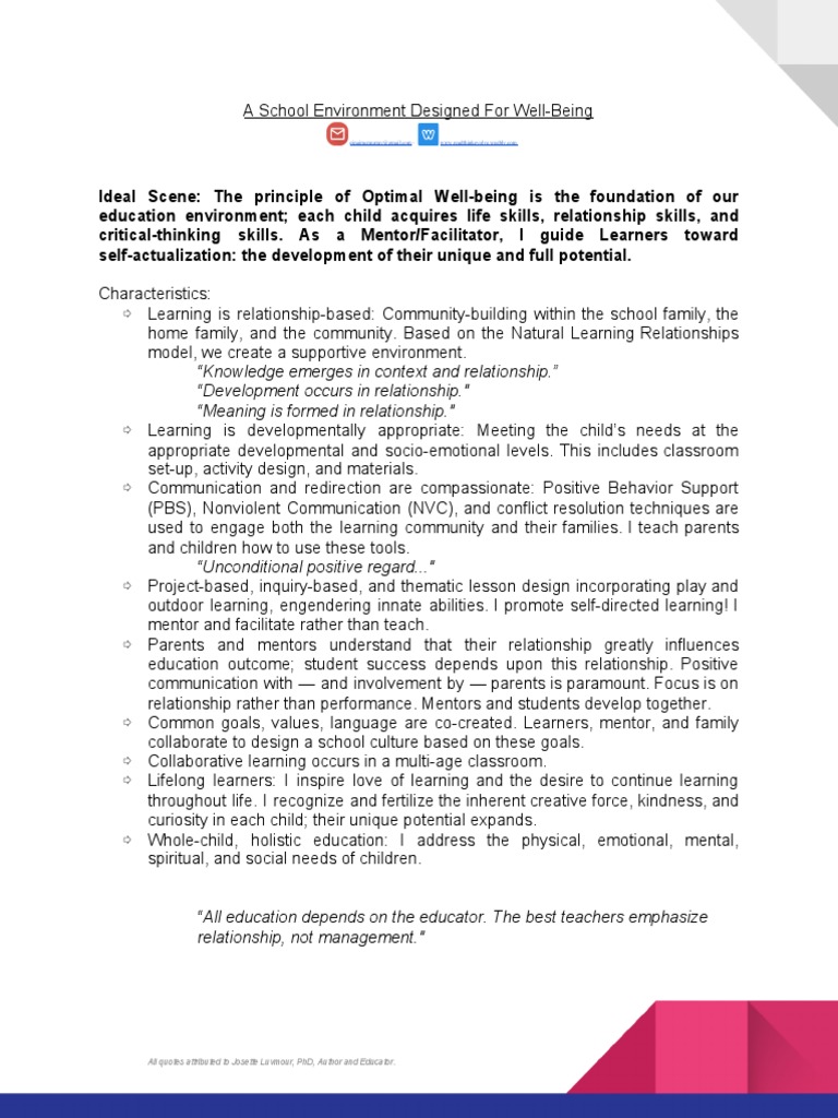 Ideal School Environment | PDF | Mentorship | Learning