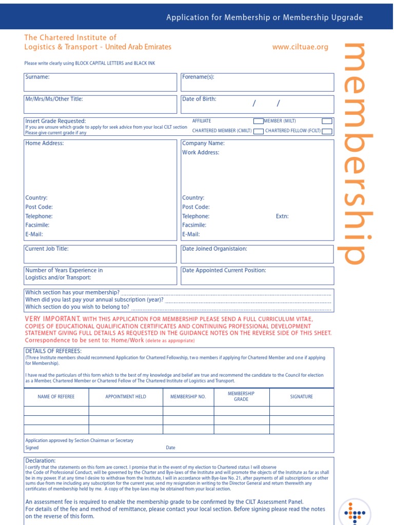 CILT UAE Application Form 2009 | PDF | Business