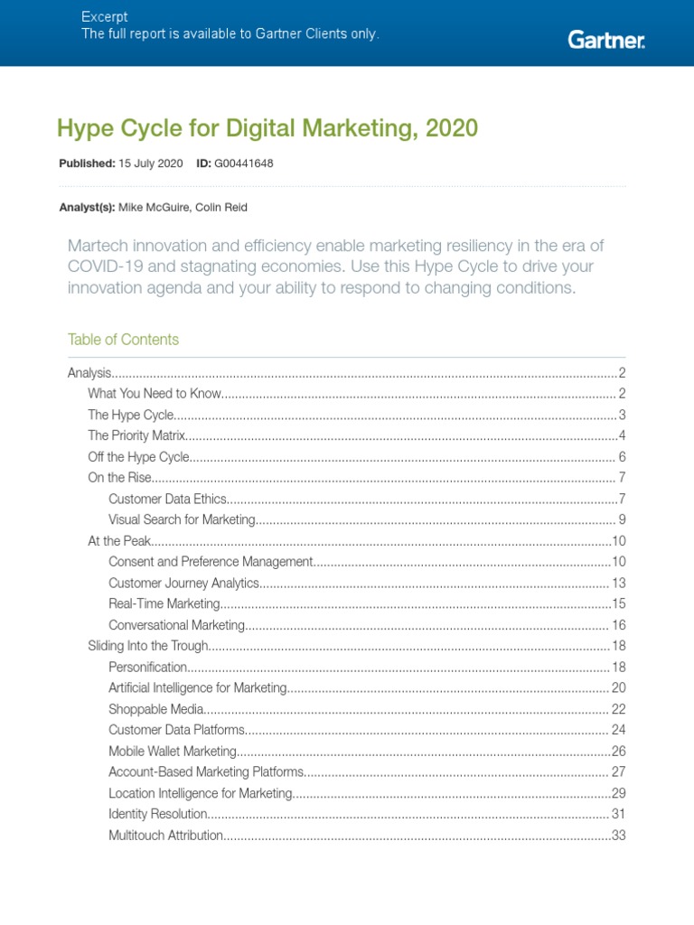 Hype Cycle For Digital Marketing 2020 | PDF | Digital Marketing | Analytics