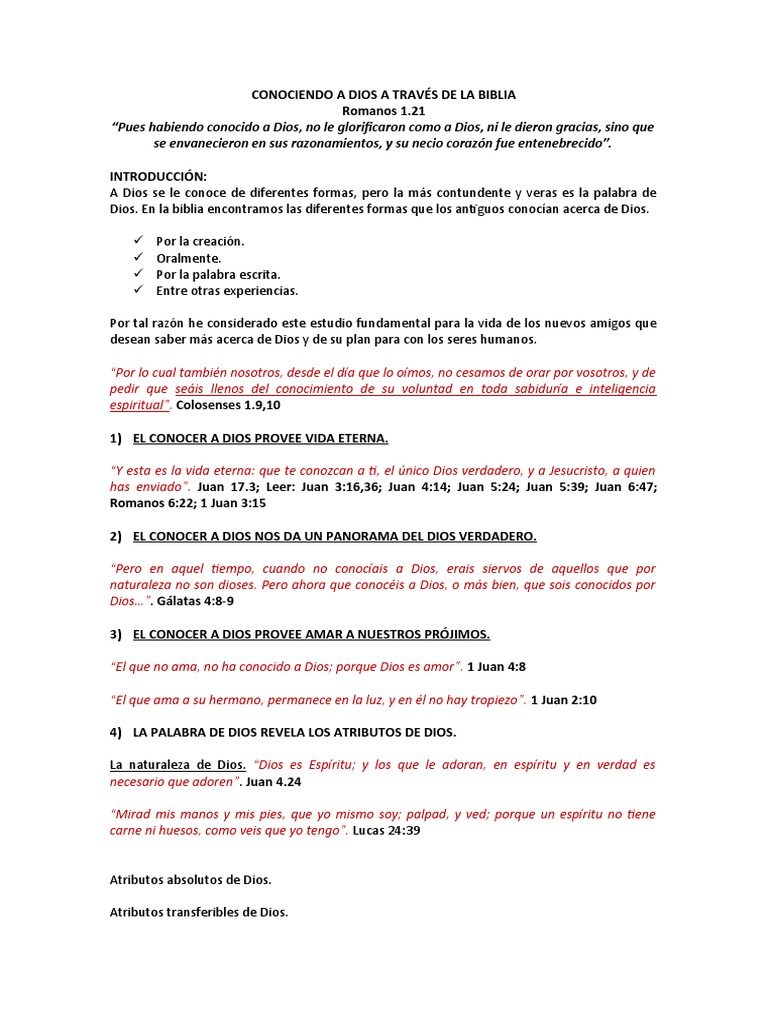 CONOCIENDO A DIOS A TRAVÉS DE LA BIBLIA Pos Pandemia 2020 JG | PDF