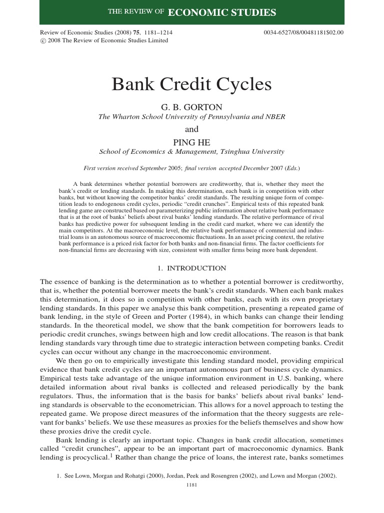 Bank Credit Cycles - Journal | PDF | Credit | Finance & Money Management