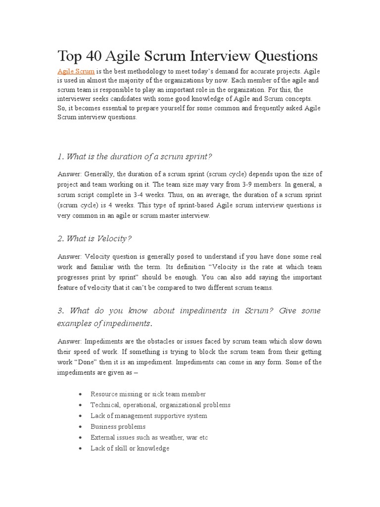 Top 40 Agile Scrum Interview Questions Pdf Scrum Software Development Agile Software