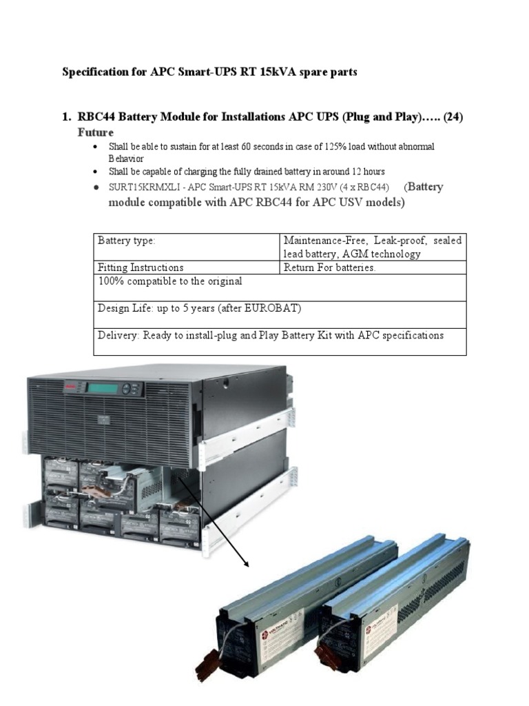 Future: Specification For APC Smart-UPS RT 15kVA Spare Parts | PDF