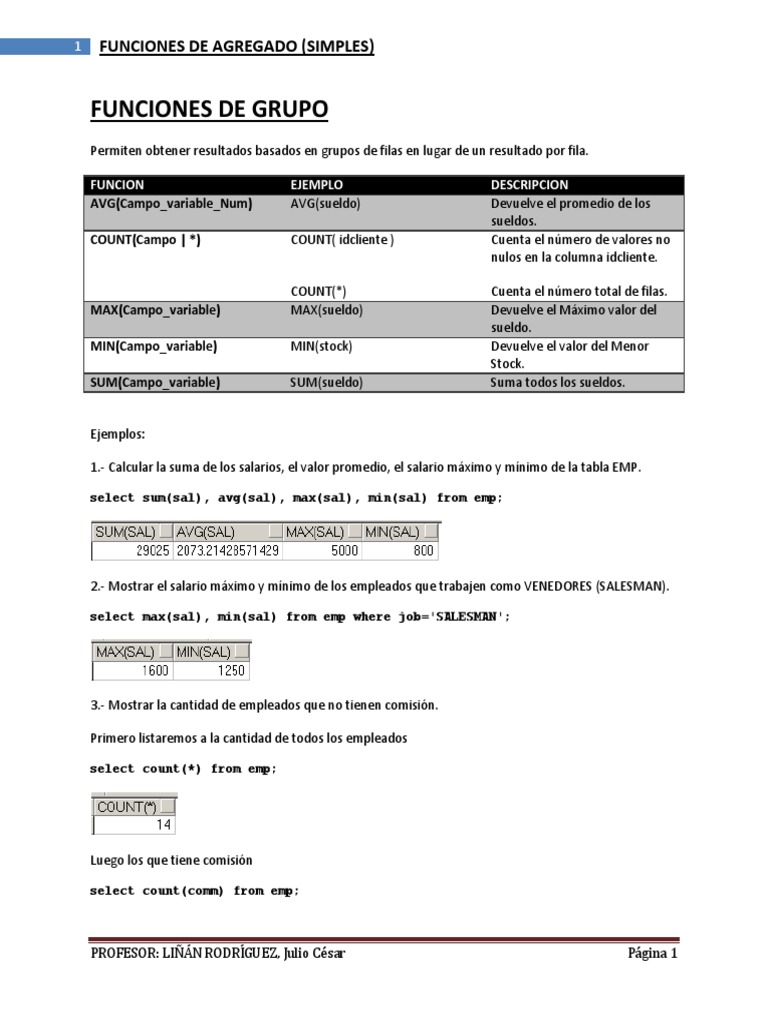 Funciones de Agregado en SQL | PDF | Salario | Programación de computadoras