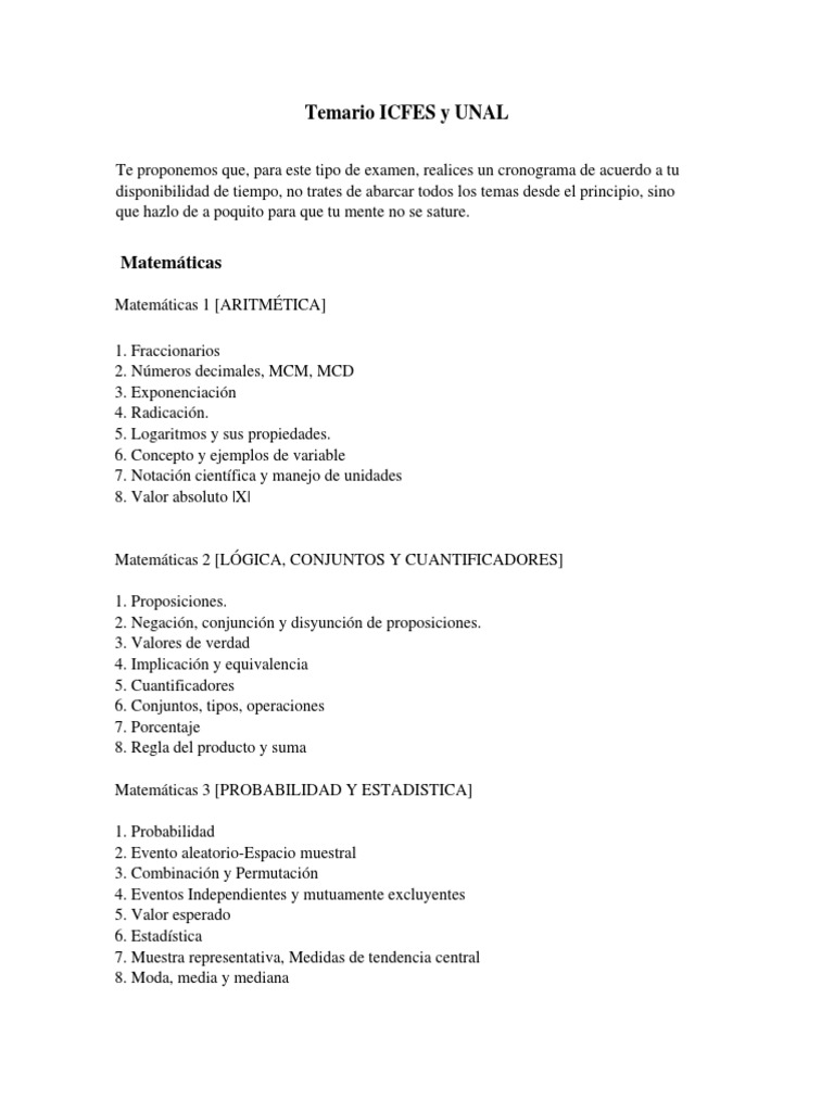 Temario ICFES y UNAL | PDF | Concentración | Química