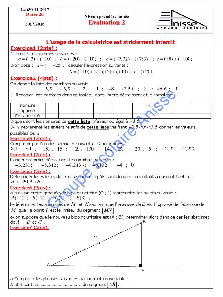 Exercices De Maths 1 re Ann e Coll ge PDF G om trie Enseignement