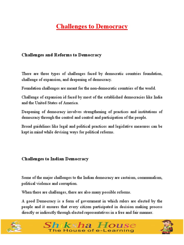 Challenges and Reforms To Democracy | PDF | Politics