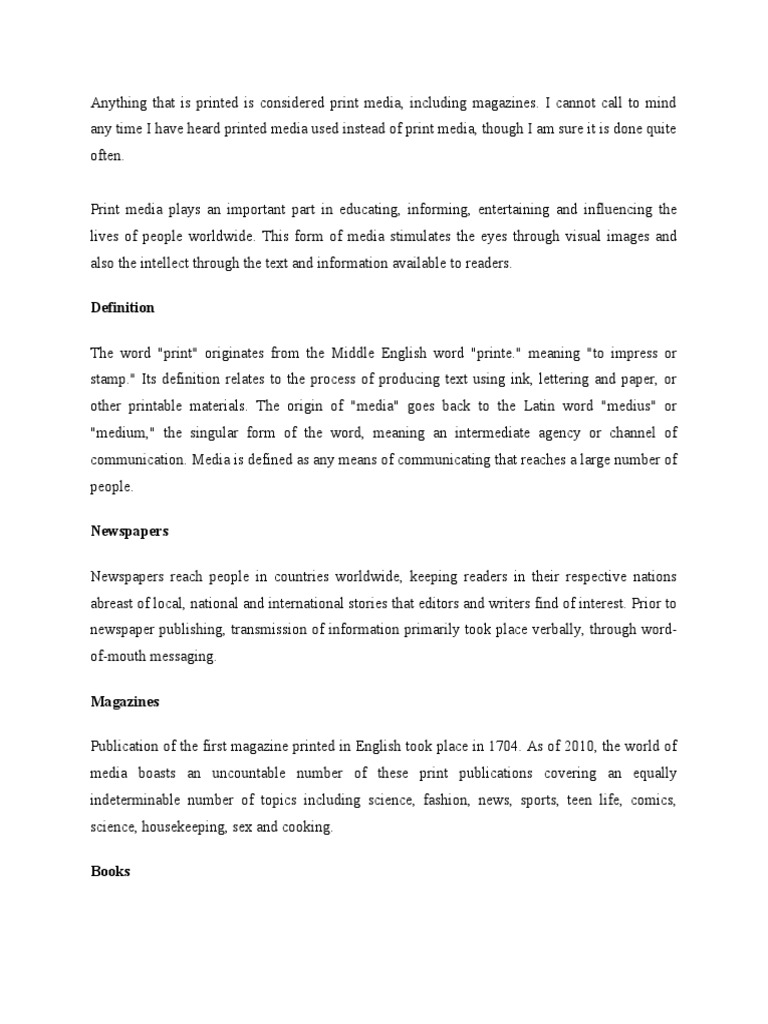 Printed Media | PDF | Mass Media | Newspapers