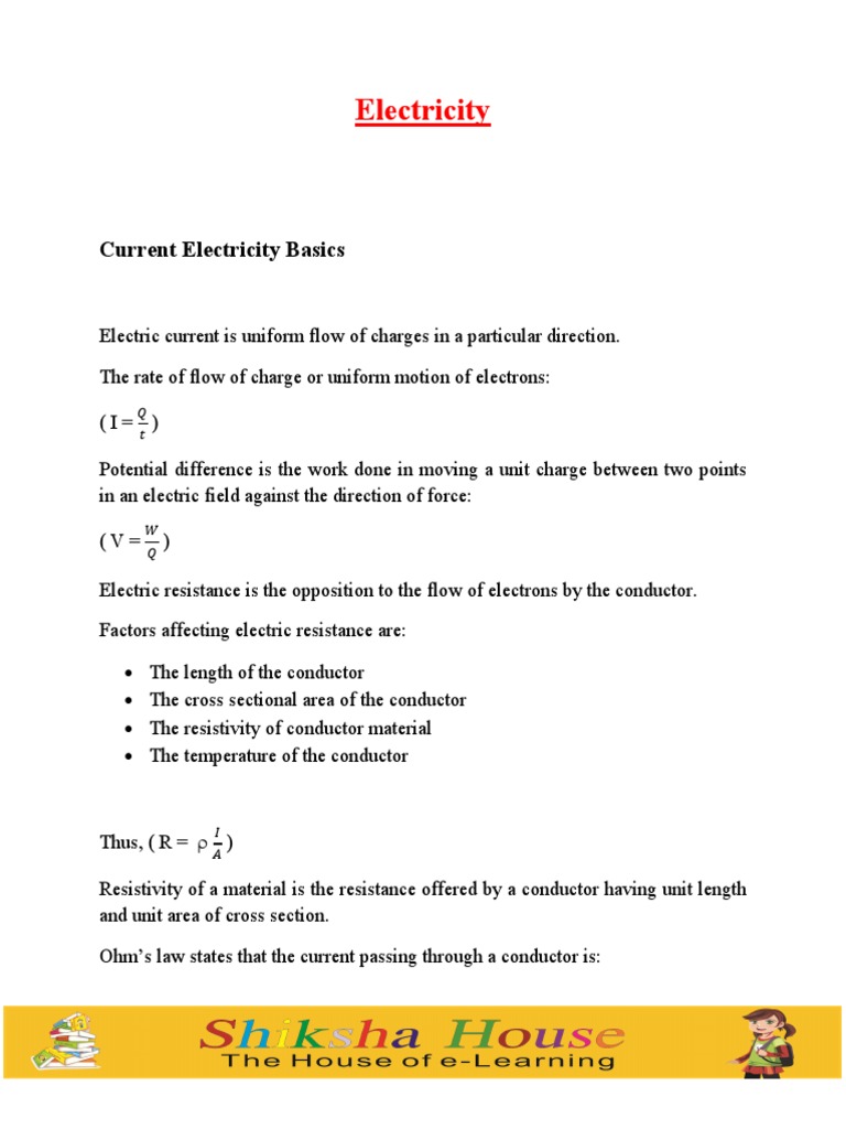 Current Electricity Basics | PDF