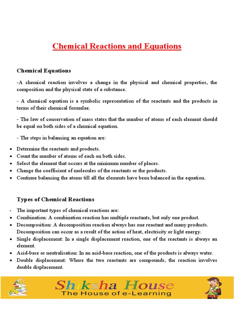 Chemical Reactions and Equations Overview | PDF