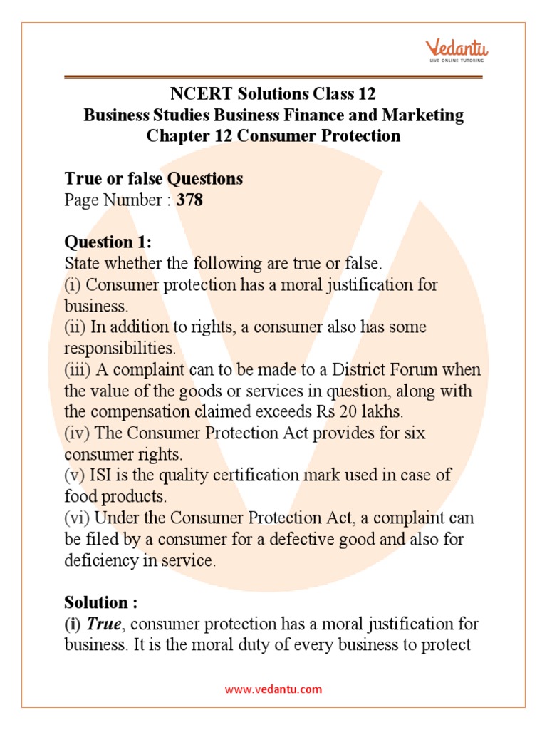 Ncert Solutions Class 12 Business Studies Chapter 12 | PDF | Consumer ...