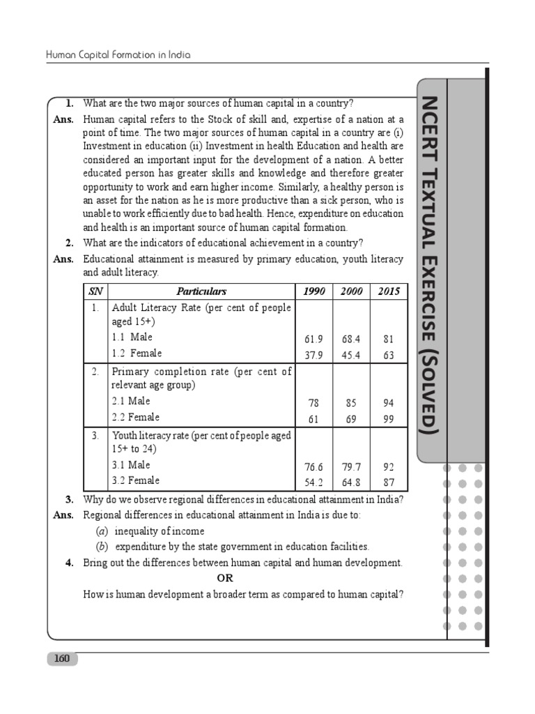 Ncert Solutions For Class 12 Economics Chapter - Human Capital ...