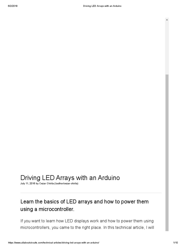 Driving Led Arrays With An Arduino Pdf Pdf Light Emitting Diode Arduino 9873