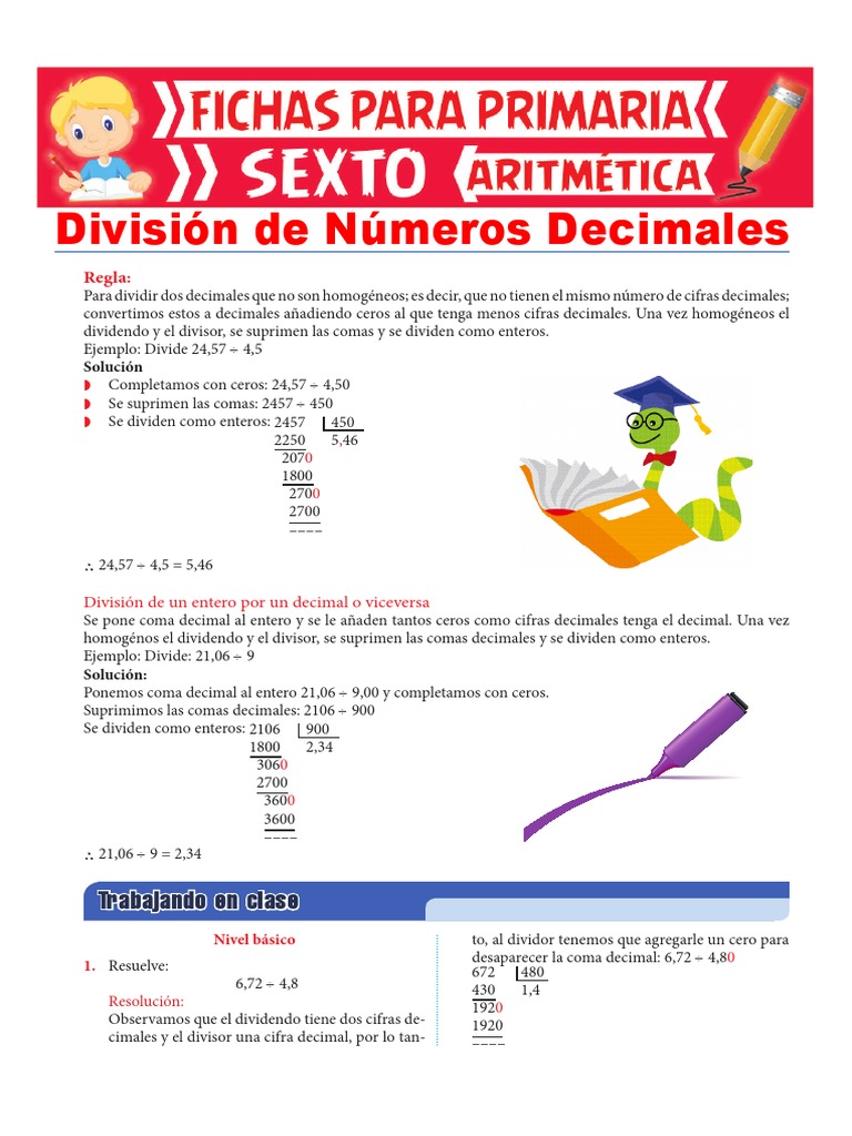 Divisiones de Números Decimales para Sexto de Primaria | PDF | División ...