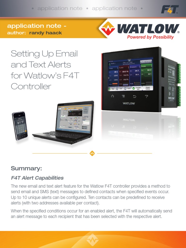 Setting Up Email and Text Alerts For Watlow's F4T Controller | PDF ...