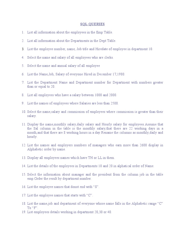 SQL Queries | PDF | Database Index | Salary