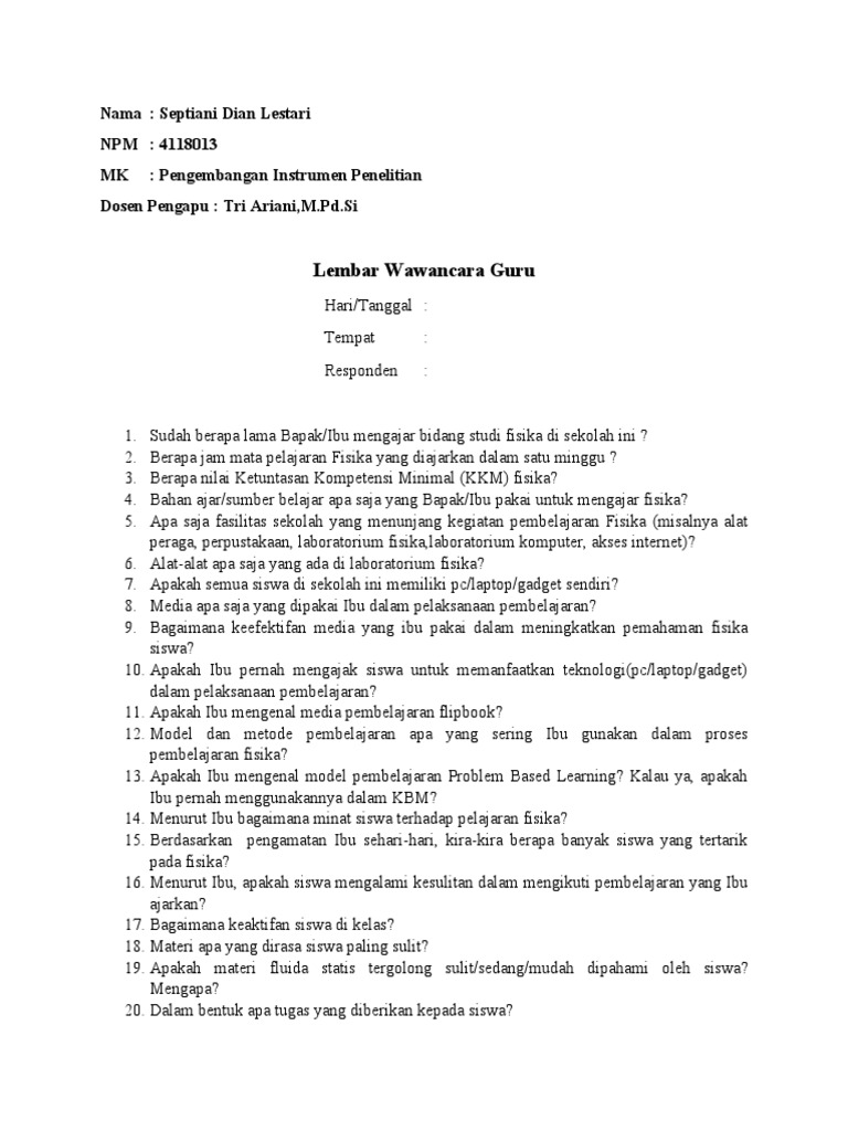 Lembar Observasi Dan Wawancara Septiani | PDF