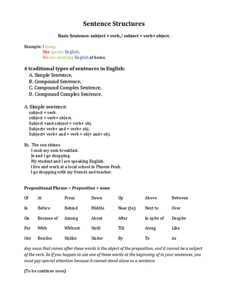 Sentence Structures: 4 Traditional Types of Sentences in English | PDF