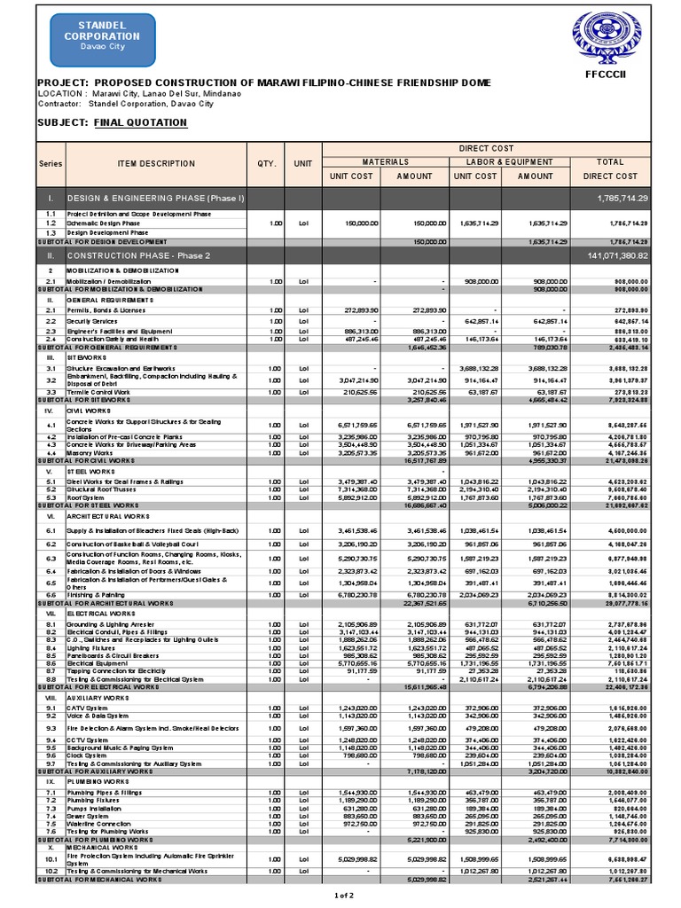 1.1 Quotation Format#2, Revised-Final | PDF | Building Engineering ...