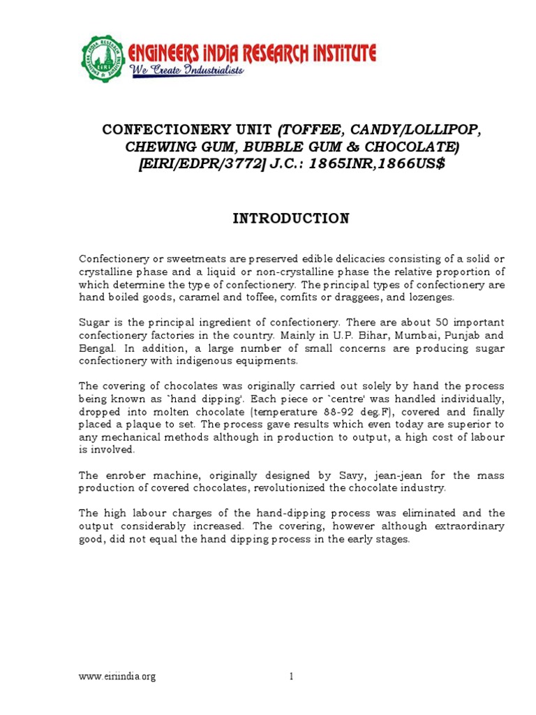 Project Report On Production of Confectionery Unit (Toffee, Candy ...