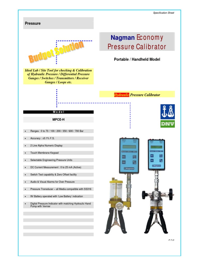 Economy Pressure Calibrator: Nagman | PDF | Calibration | Pressure ...