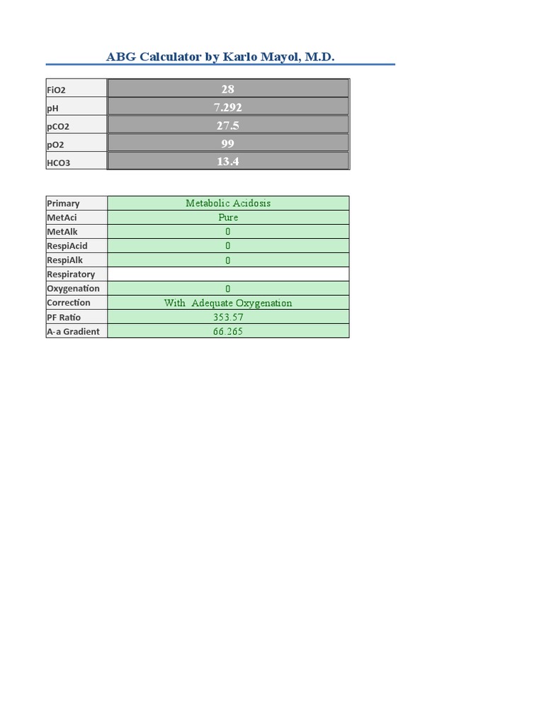 Abg Calculator by Karlo Mayol, M.D.: Fio2 PH Pco2 Po2 Hco3 | PDF ...