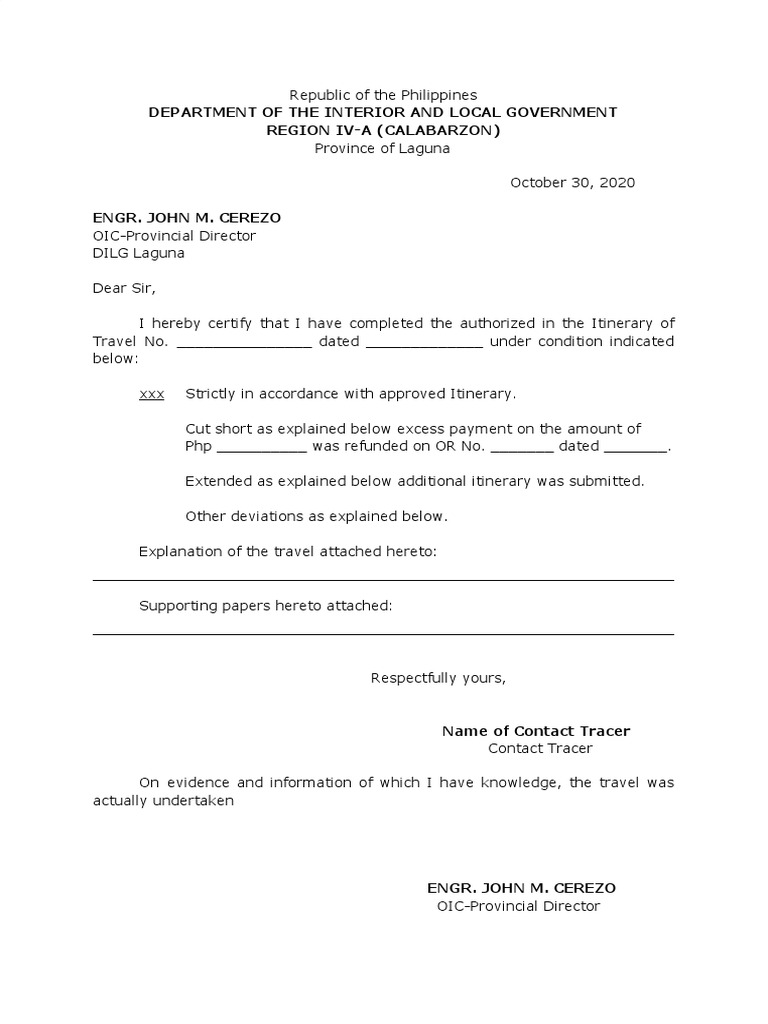 Certification of Travel Completed | PDF
