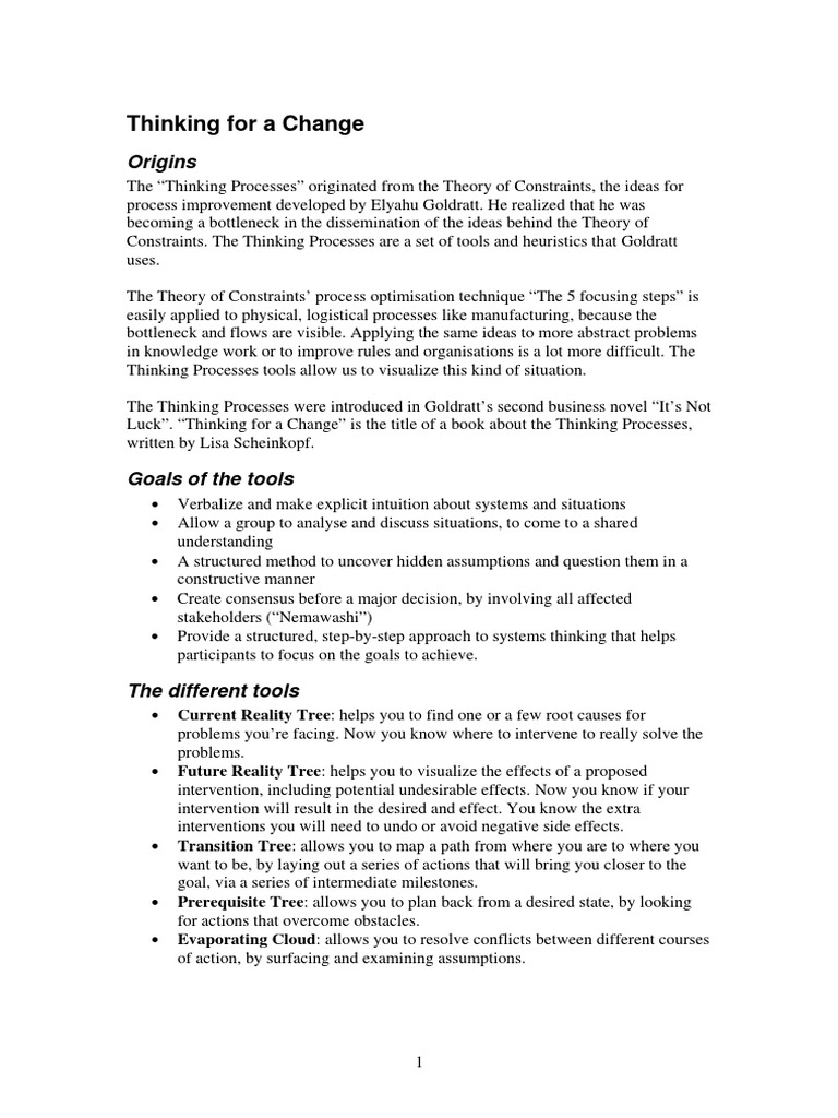 Thinking For A Change: Origins | PDF | Goal | Thought